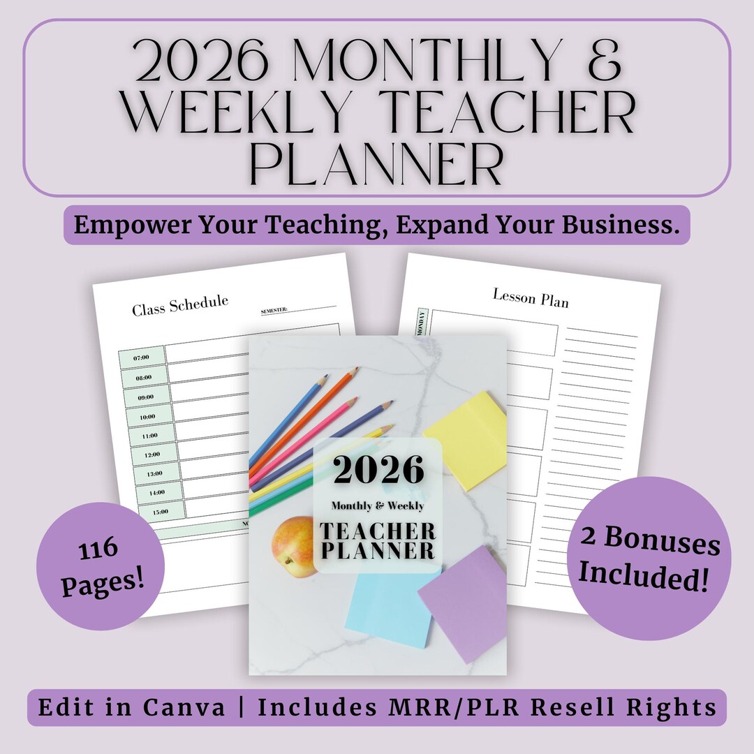 2026 Weekly and Monthly Teacher Planner - Editable & Printable With PLR ...