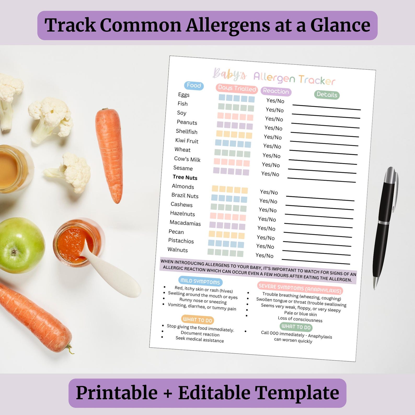Baby Food Allergen Tracker – Infant Allergy Journal & Weaning Log ...