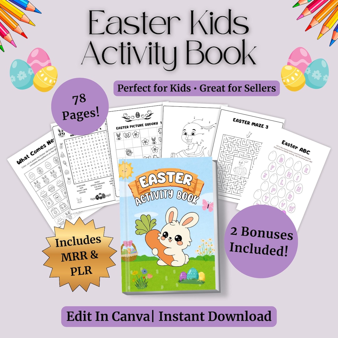 Easter Kids Activity Book | 78 Printable Easter Activities | PLR MRR - Etsy