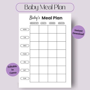 Baby Meal Planner Minimalist Printable | Weekly Baby Food Schedule ...