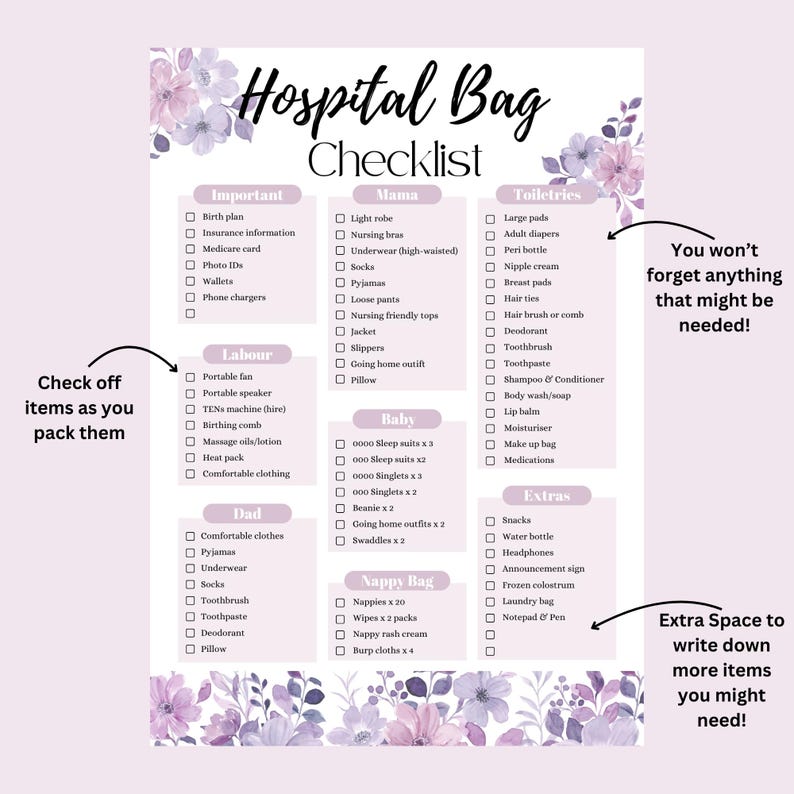 Hospital Bag Checklist for Mum & Baby Labour and Delivery Packing List ...