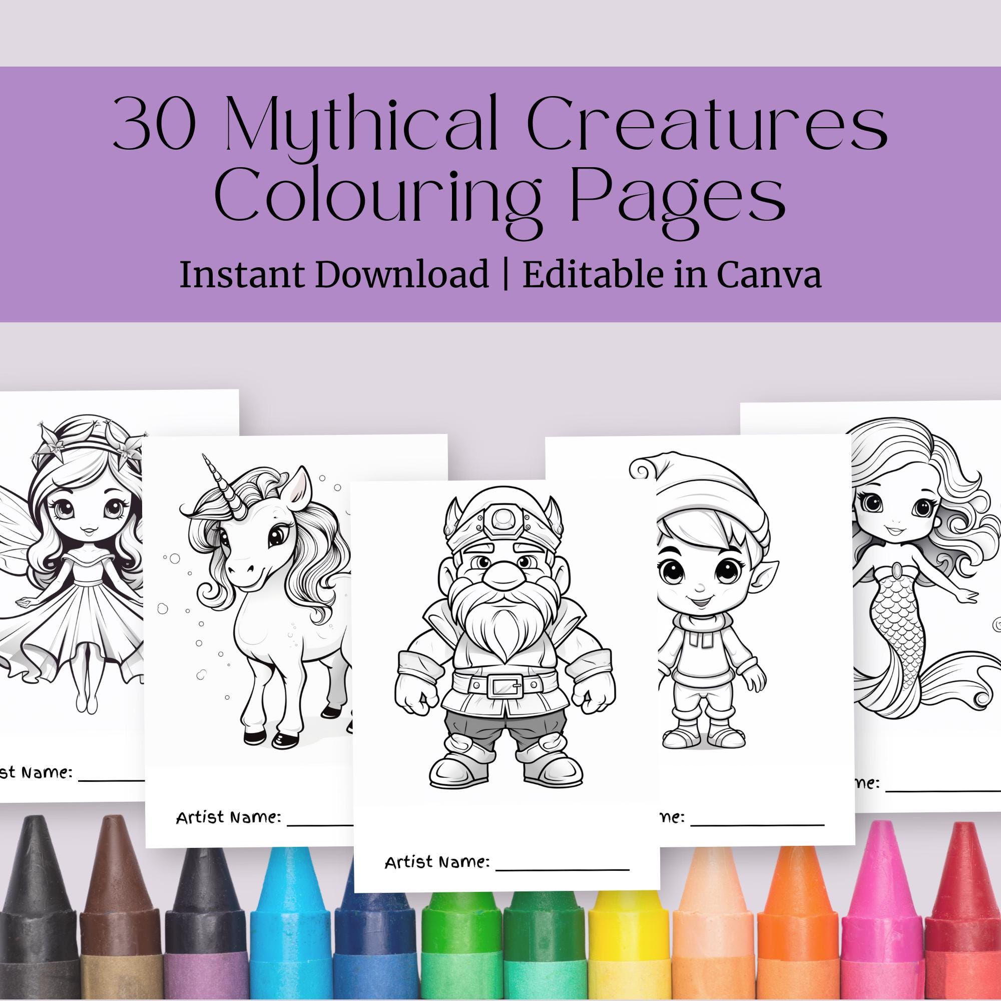 Magical Creatures Colouring Pages Bundle | 30 Mythical Fantasy ...