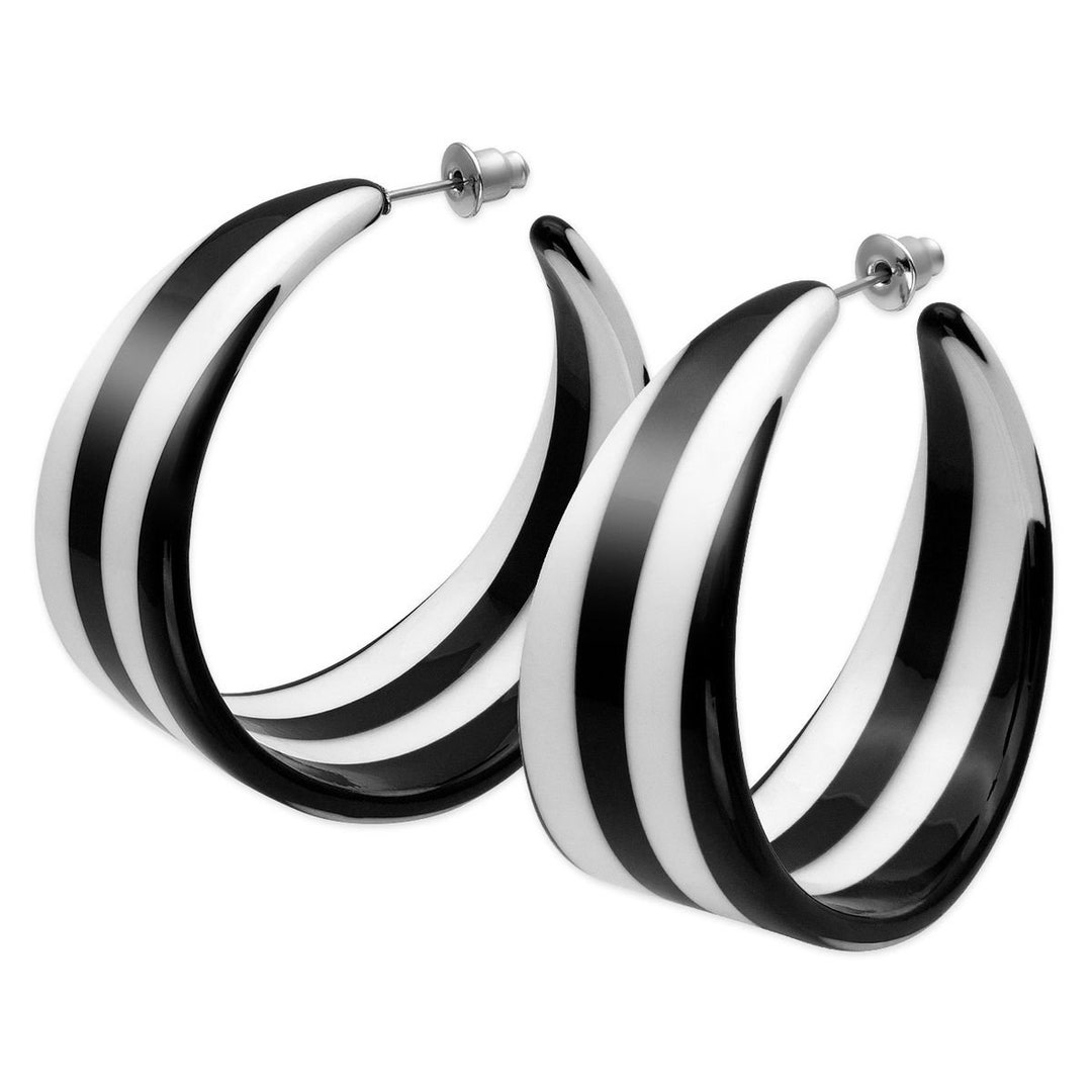 Black and White Striped Hoop Earrings - Etsy