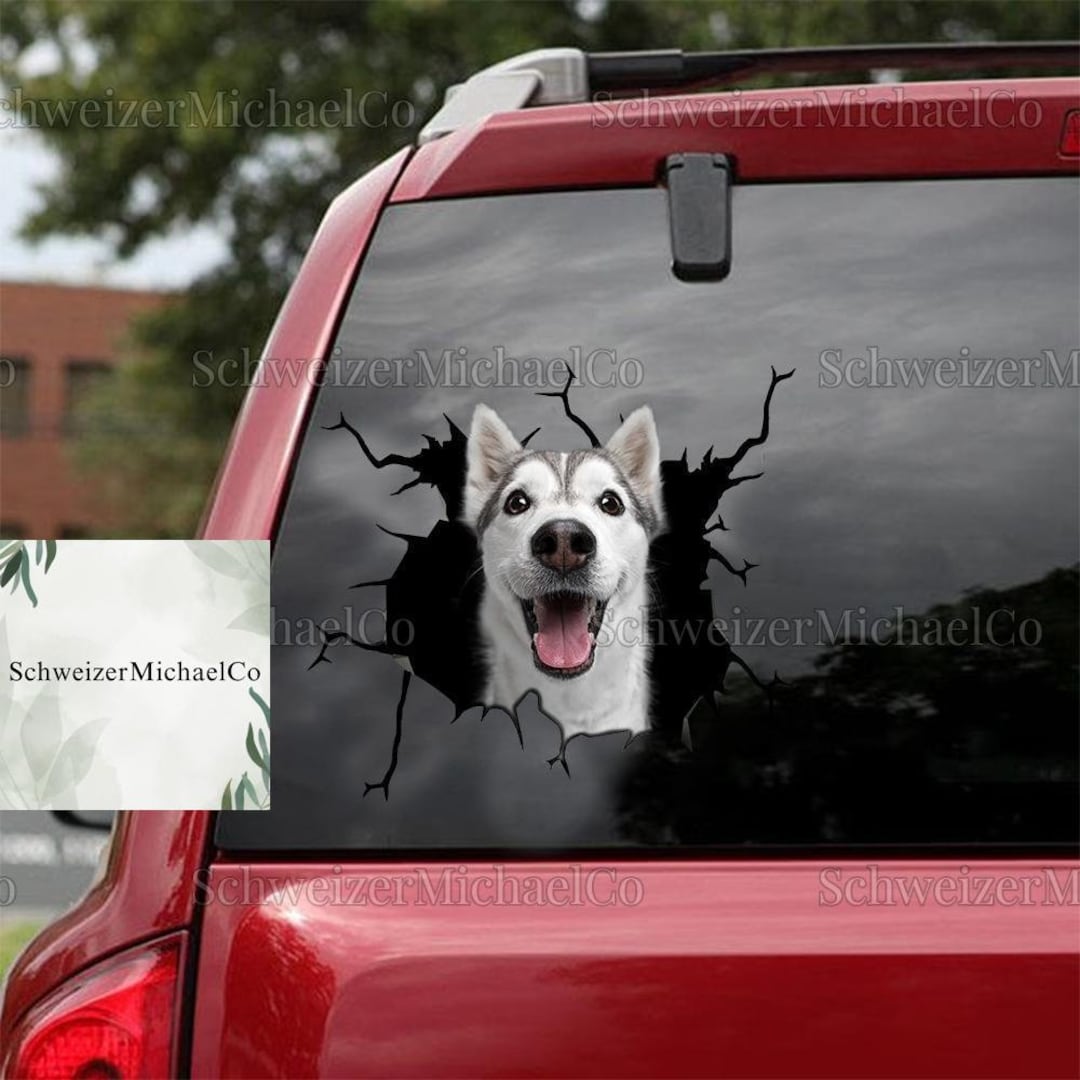 Siberian Husky Dog Car Sticker, Husky Car Window Sticker, Funny Dog Car ...