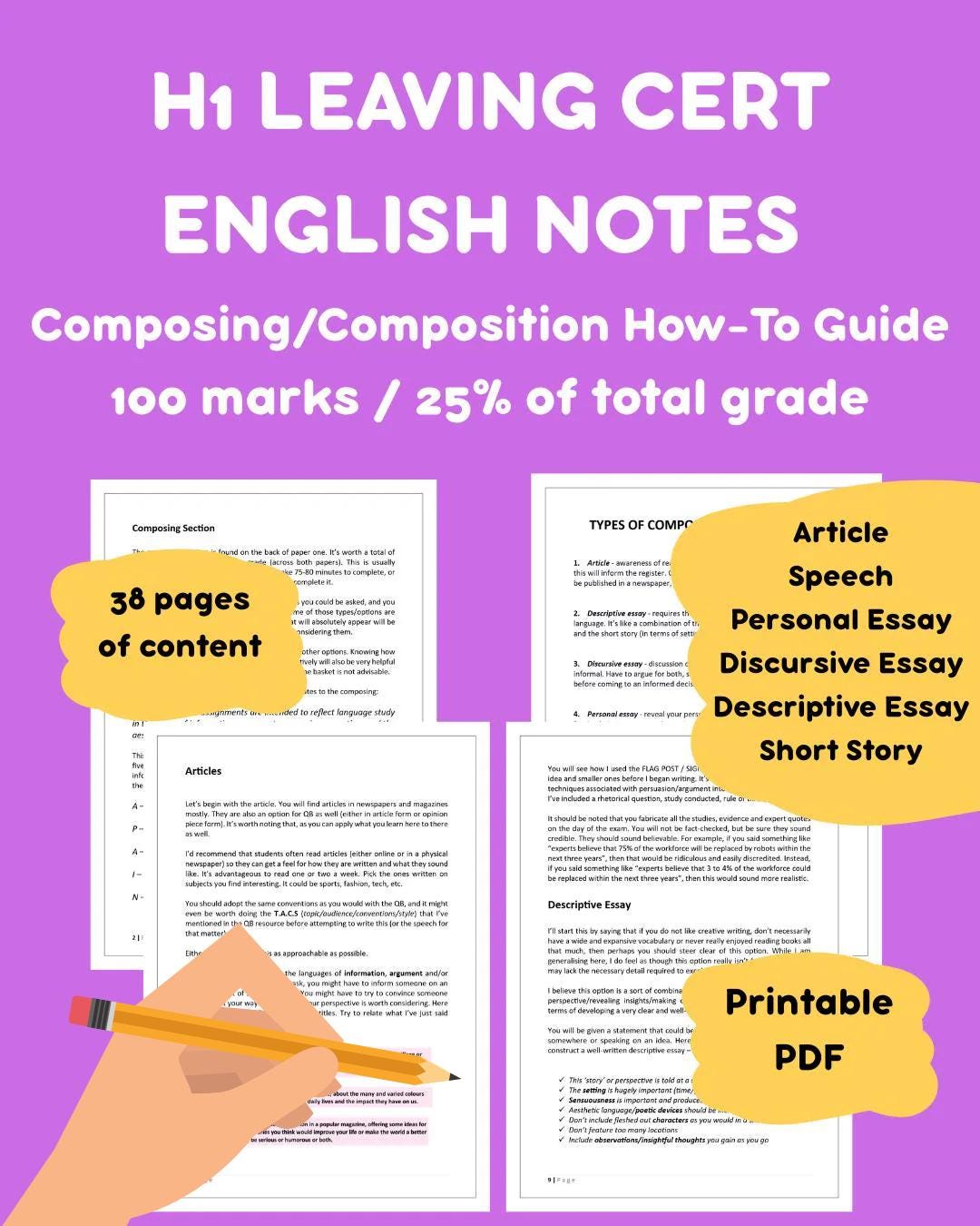Composing / 100-marks / Leaving Certificate English - Etsy