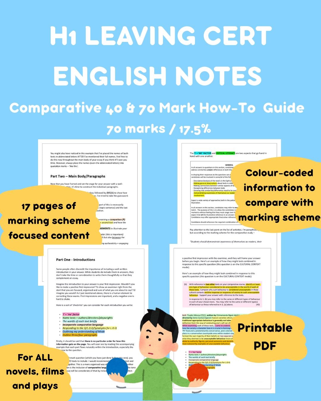 Comparative / 40 AND 70-mark Question / Leaving Certificate English - Etsy