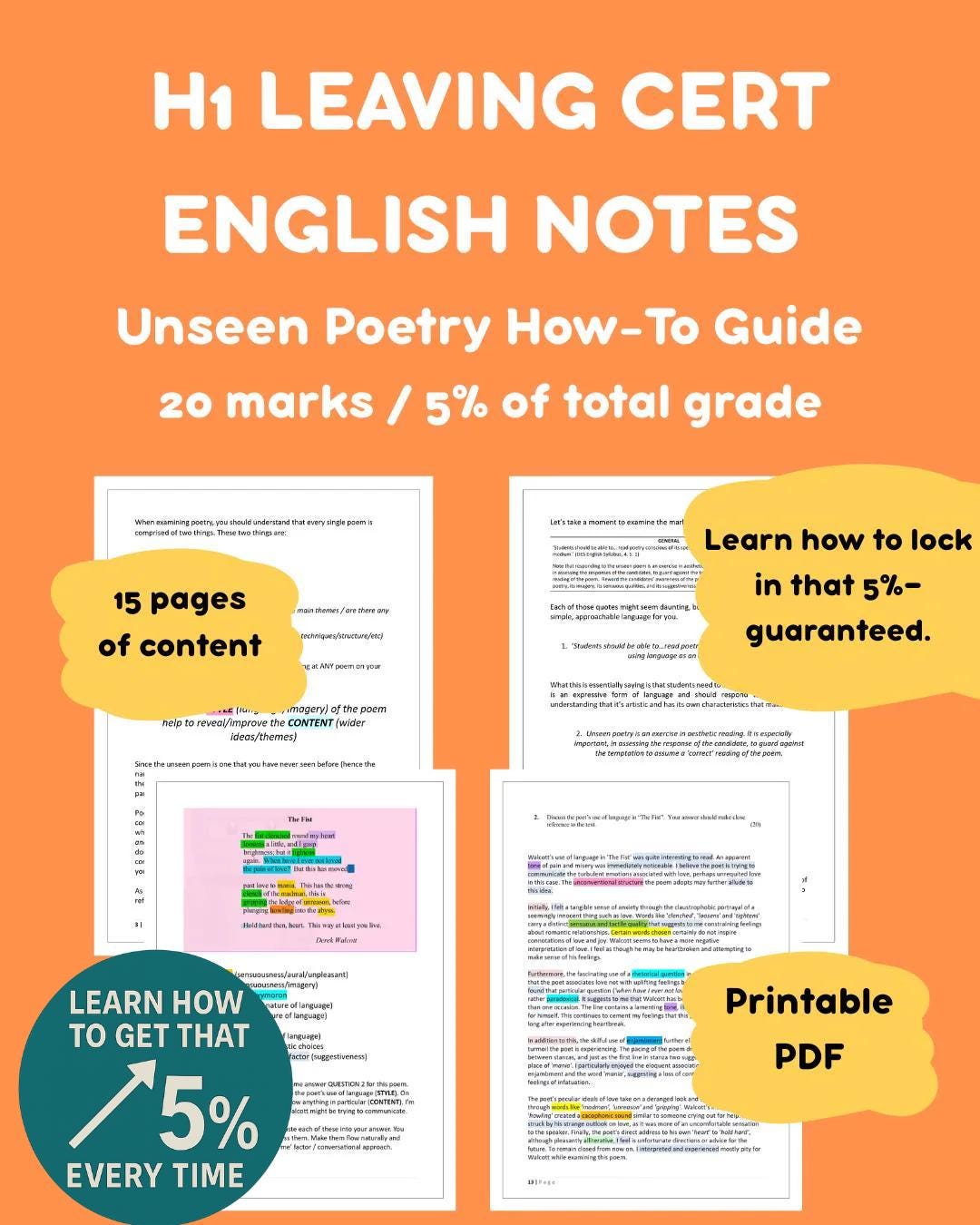 Unseen Poetry Overview / 20-marks / Leaving Certificate English - Etsy ...