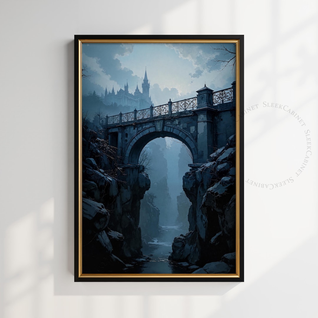 Gothic Castle Bridge Art Print | Fantasy Landscape Wall Art | Misty ...