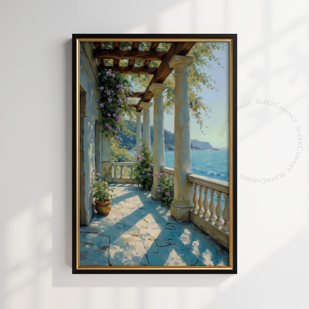 Mediterranean Coastal Print Seaside Veranda Wall Art Italian Villa ...