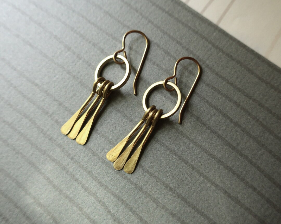 Brass Chime Earrings, Small Dangle Earrings, Flowy, Boho Brass Gold ...