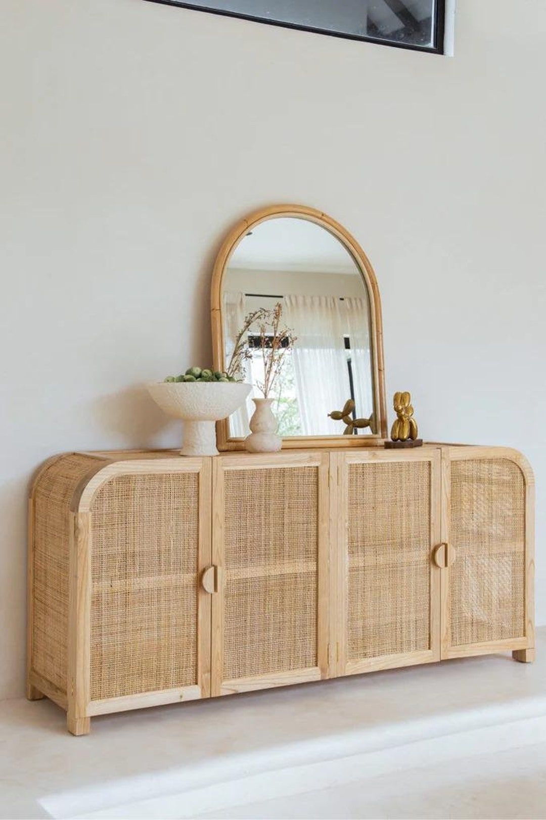 Rounded Rattan Buffet Cabinet, Modern Wooden Cabinet, Solid Wood ...