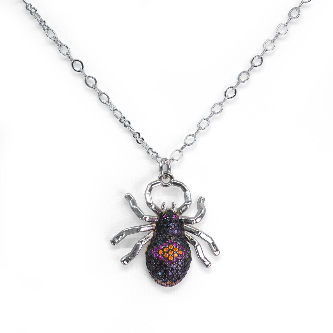 Spider Spider 18" Necklace, Silver and Sparkling Black, Pink and Gold ...