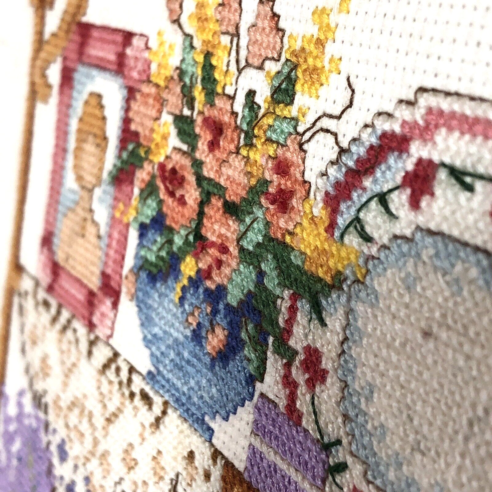 Embroidery Needlepoint Sampler Completed Flowers Boho Heart Cottagecore ...