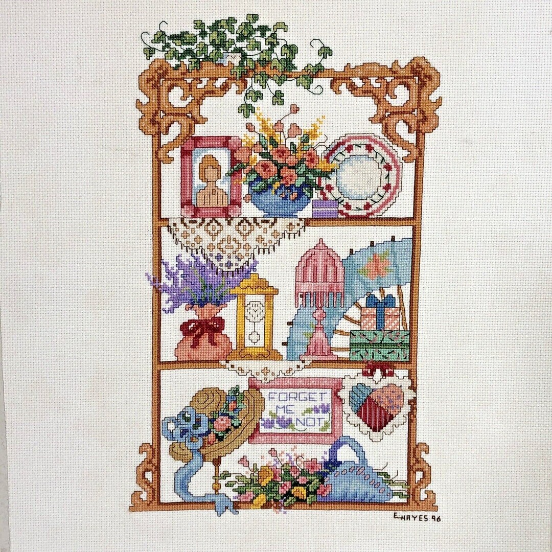 Embroidery Needlepoint Sampler Completed Flowers Boho Heart Cottagecore ...