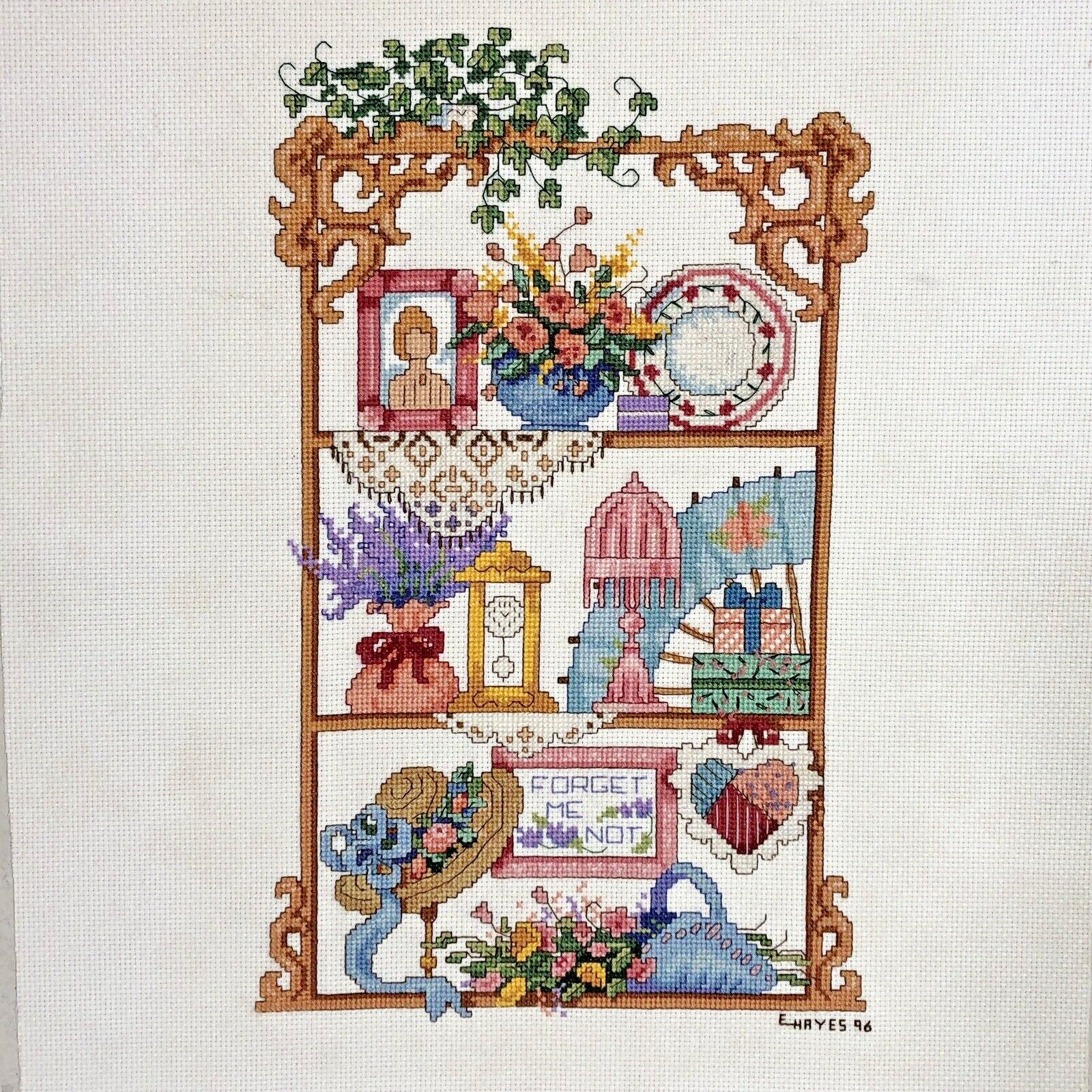 Embroidery Needlepoint Sampler Completed Flowers Boho Heart Cottagecore ...