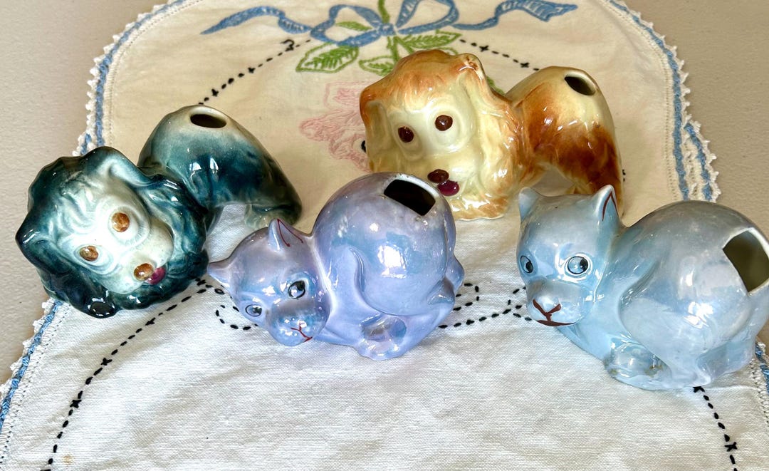 Vintage Dog & Cat Perfume Diffusers or Planters or Toothbrush Holders ...