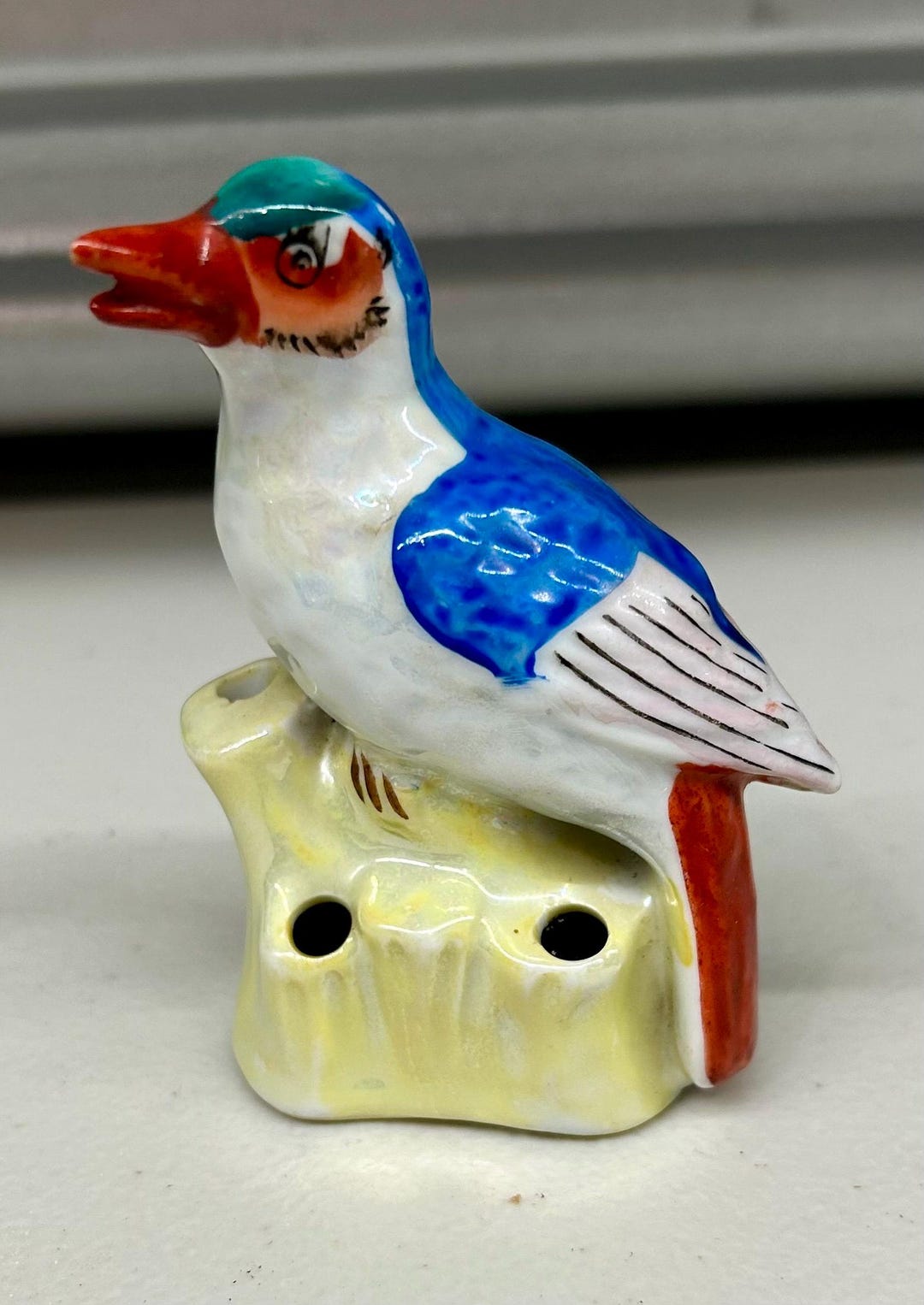 Vintage Japanese Ceramic Colorful Bird Flower Frog on a Stump - Etsy
