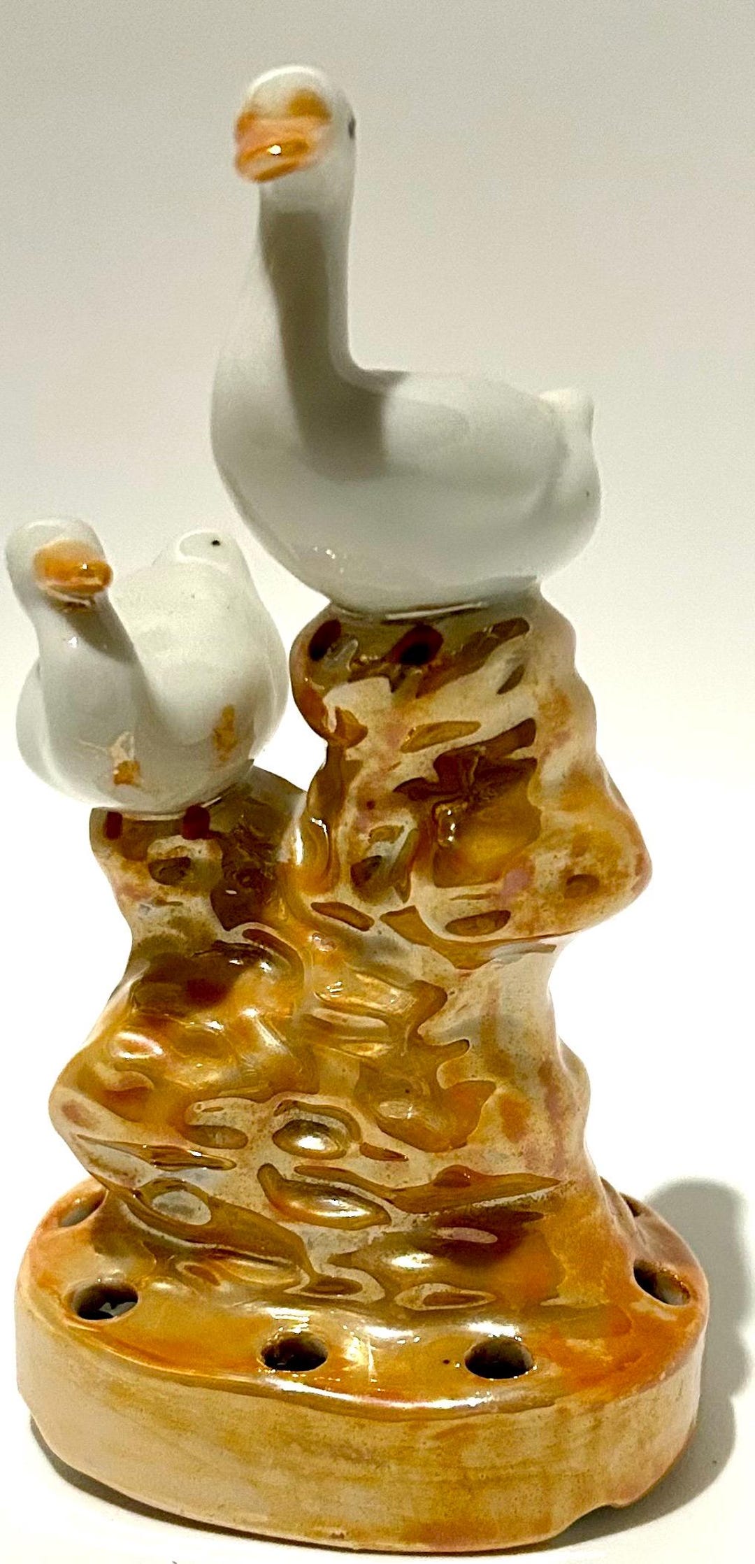 Vintage Flower Frog With Two White Geese - Etsy