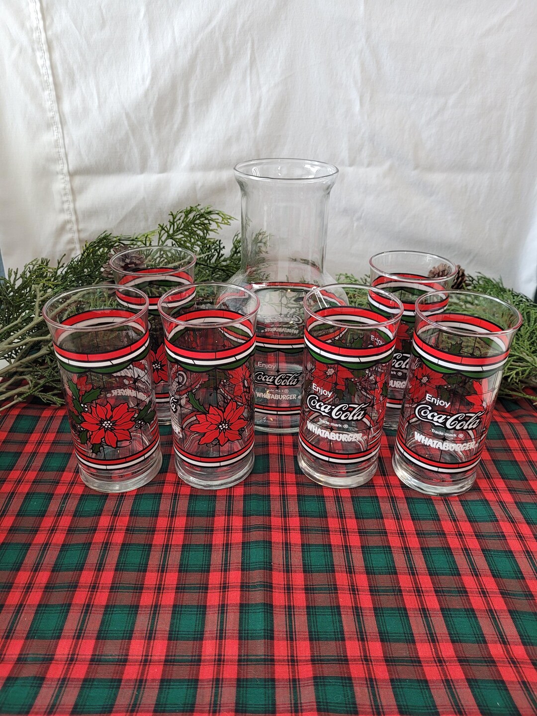 Vintage Whataburger and Coca-cola Carafe and 6 Glasses - Etsy