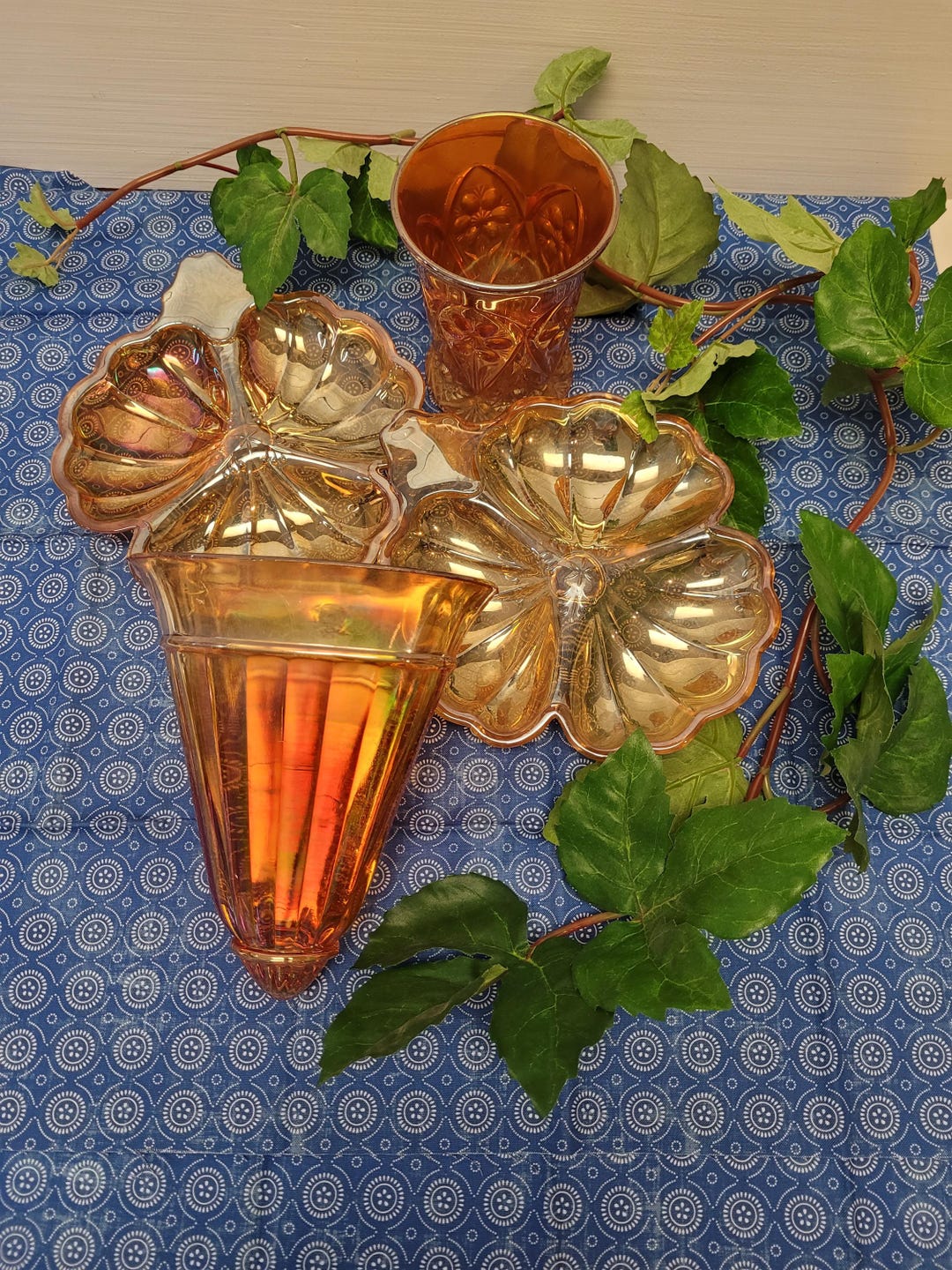 Beautiful Fenton Orange Carnival Glass Bundle ~ Vase is Sold - Etsy
