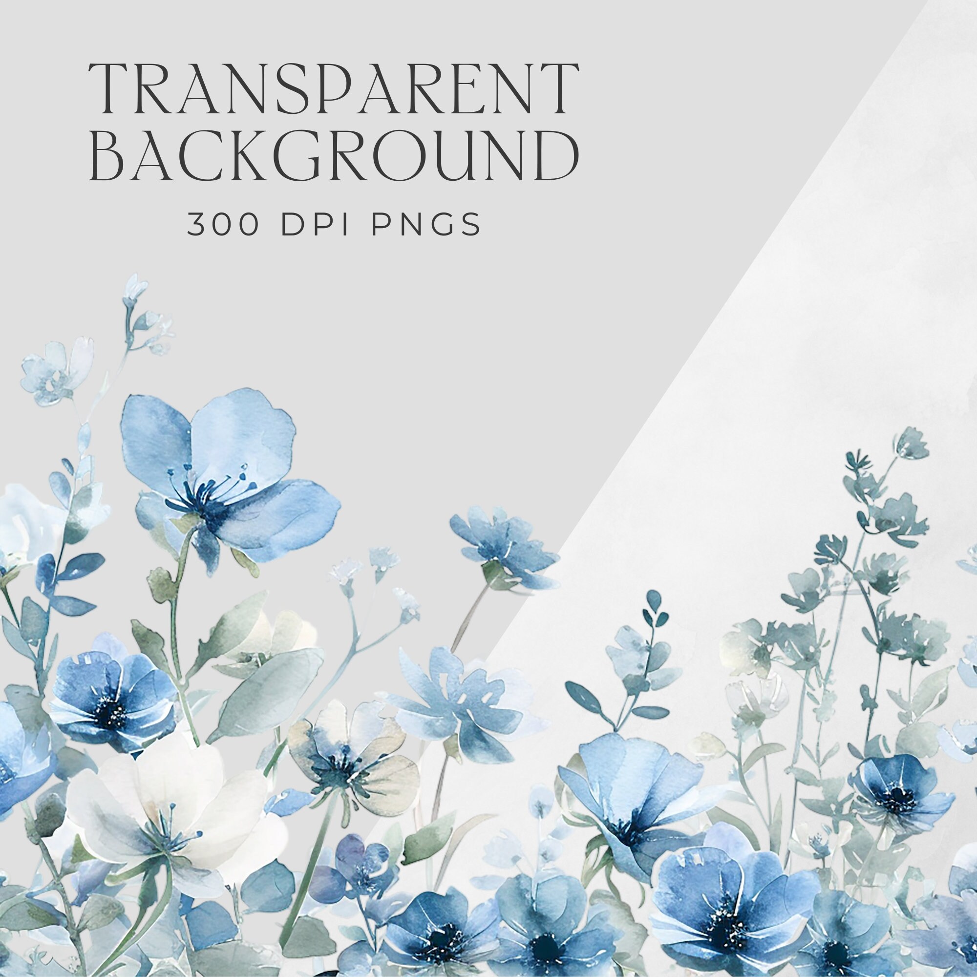 Soft Blue Watercolor Floral Border, Blue Wildflower Borders, Watercolor ...