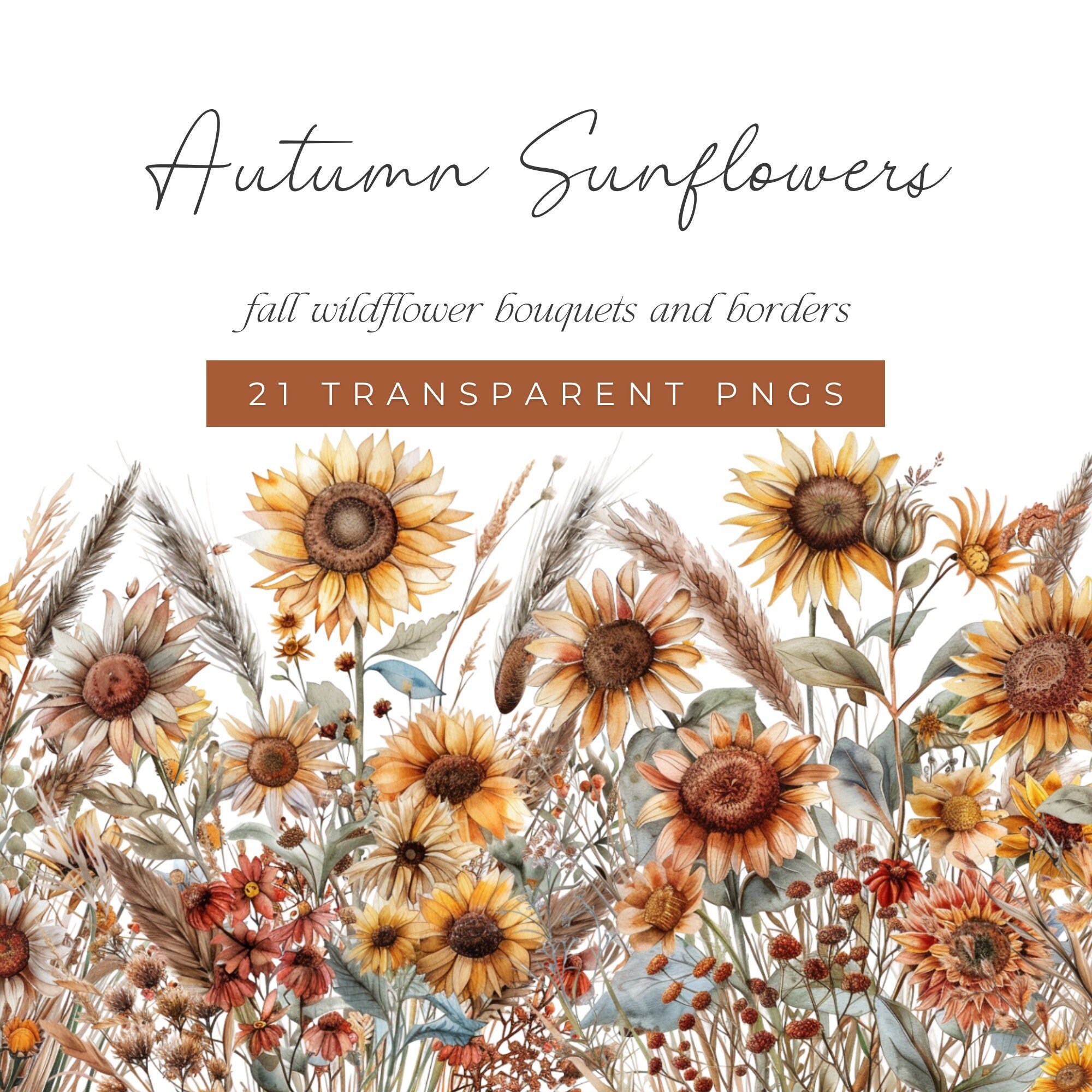 Autumn Sunflower Watercolor Clipart, Sunflower Clipart, Sunflower ...