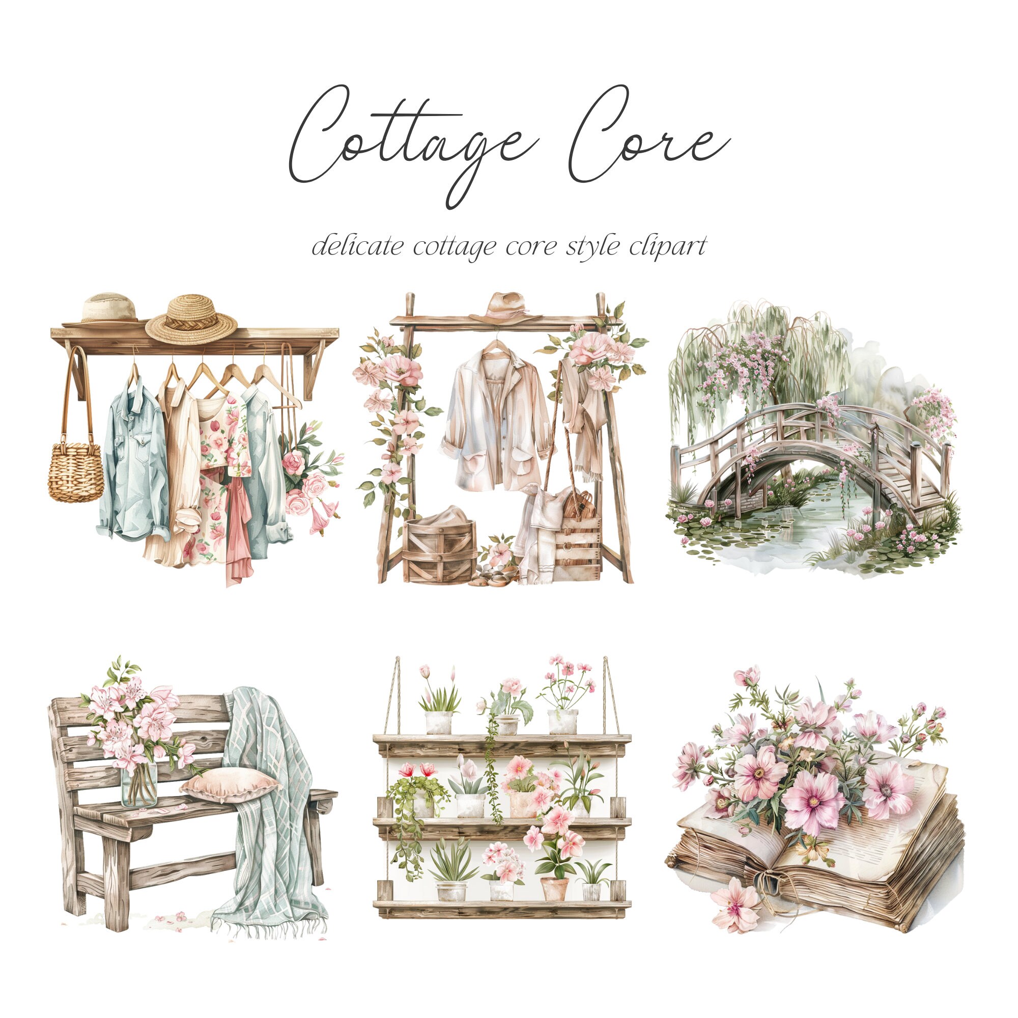 Cottage Core Clipart, Cottage Core Watercolor Clipart, Fashion ...