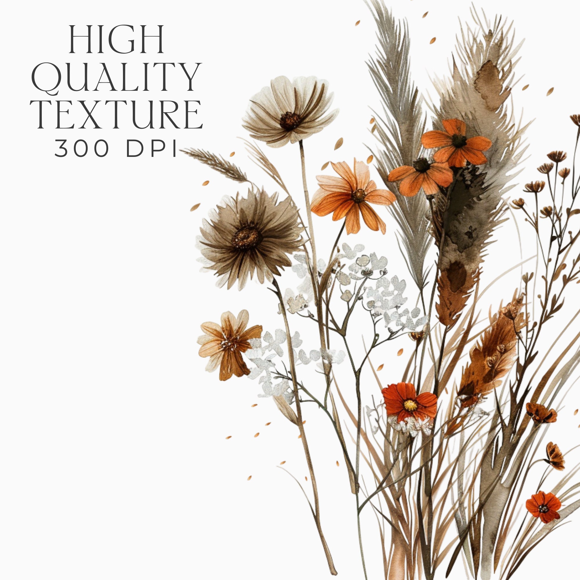 Brown Fall Watercolor Floral Clipart Orange Flower Bouquets and Borders ...