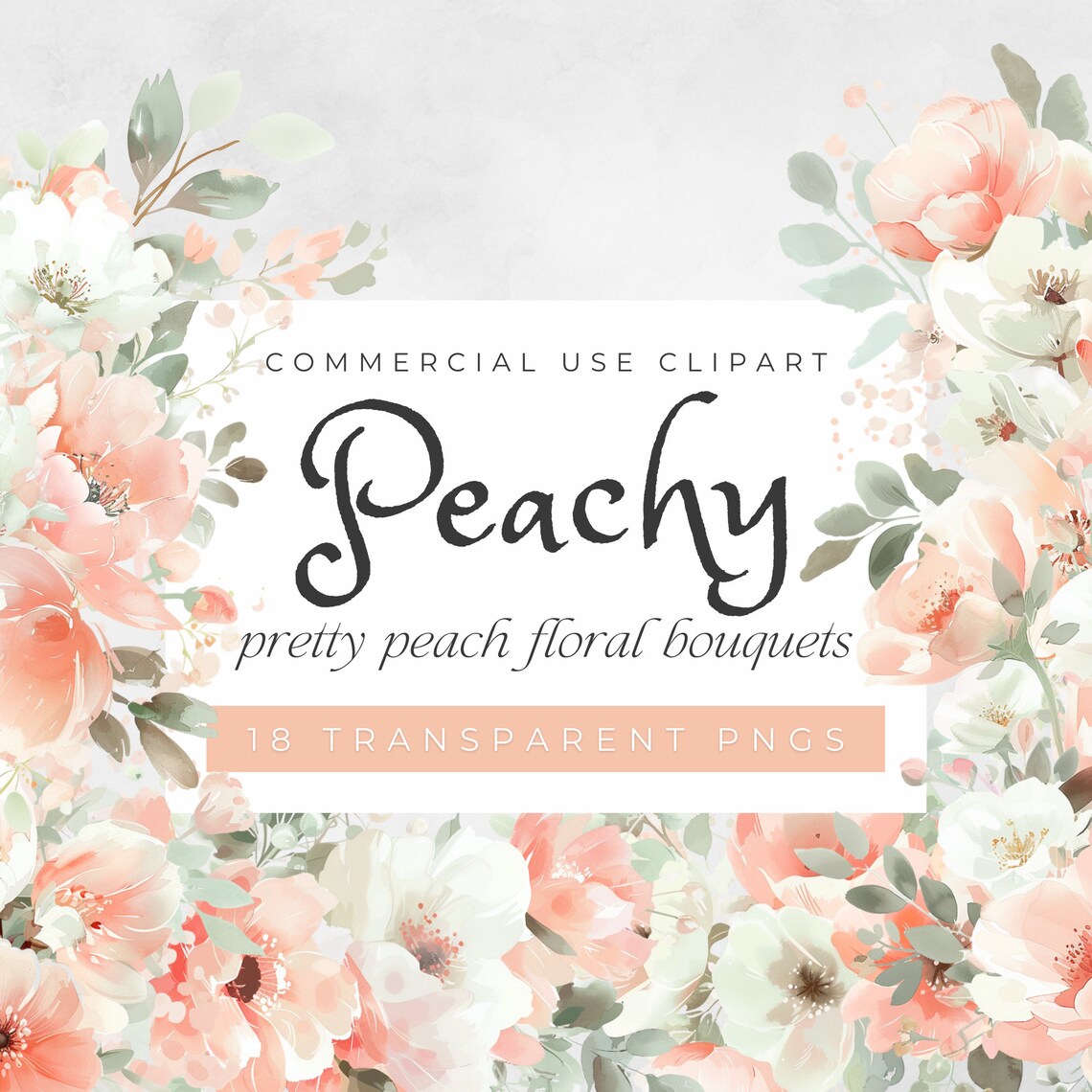 Watercolor Floral Clipart, Peach Floral Bouquets Clipart, Peach Flowers ...