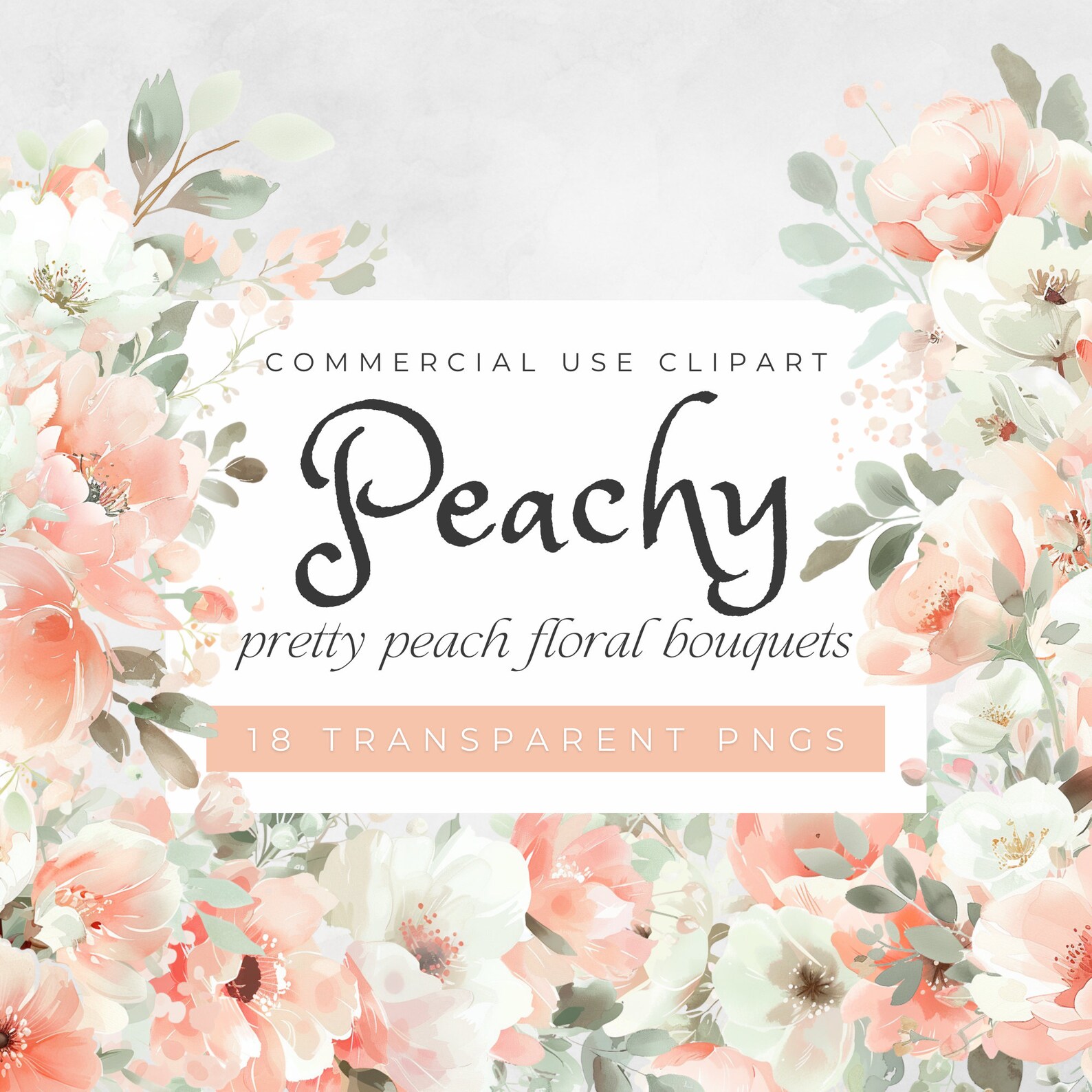 Watercolor Floral Clipart, Peach Floral Bouquets Clipart, Peach Flowers ...