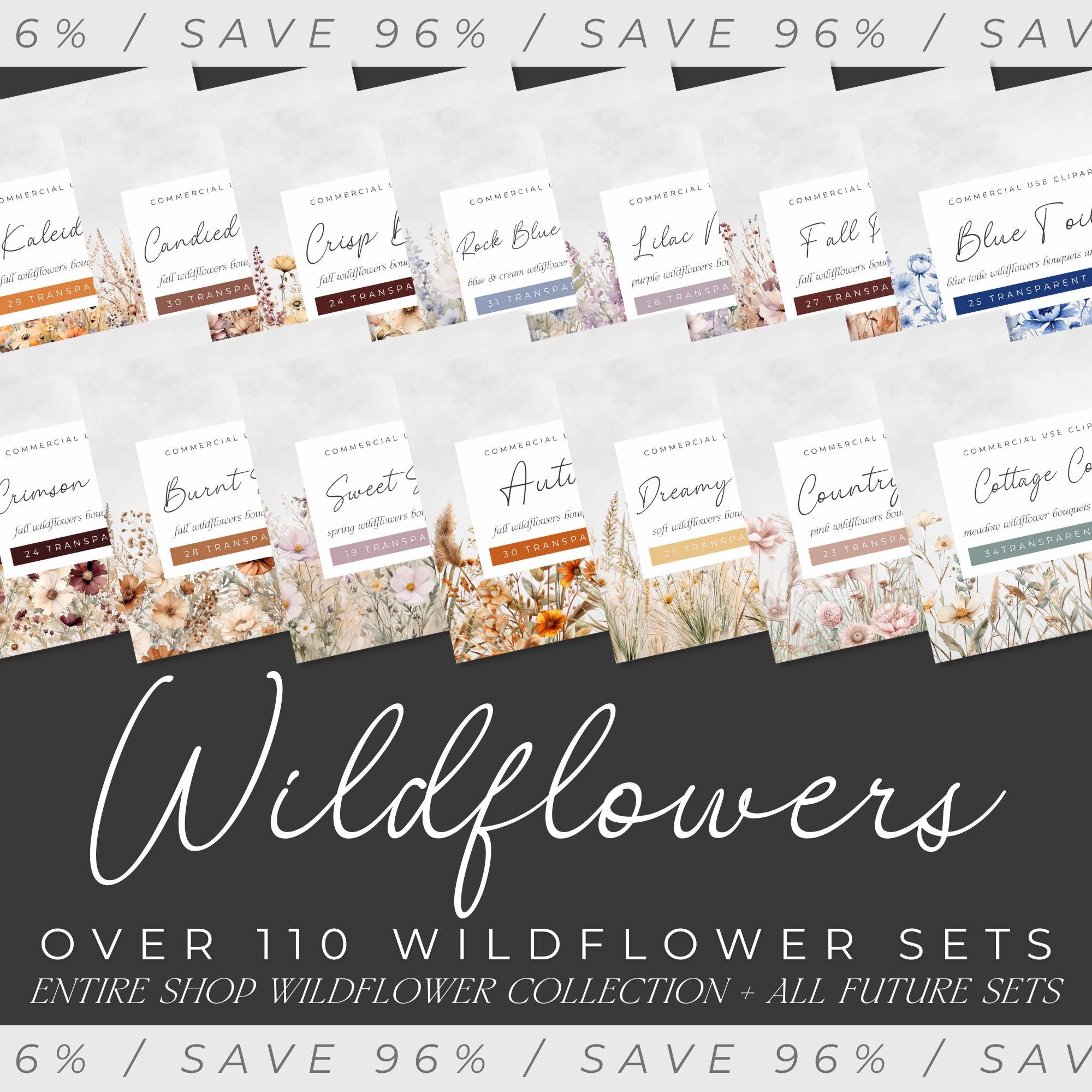 Watercolor Floral Clip Art, Watercolor Wildflower Bouquets and Borders ...