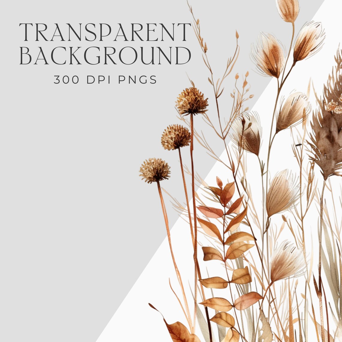 Rustic Fall Wildflower Clipart Watercolor Brown Floral Bouquets and ...