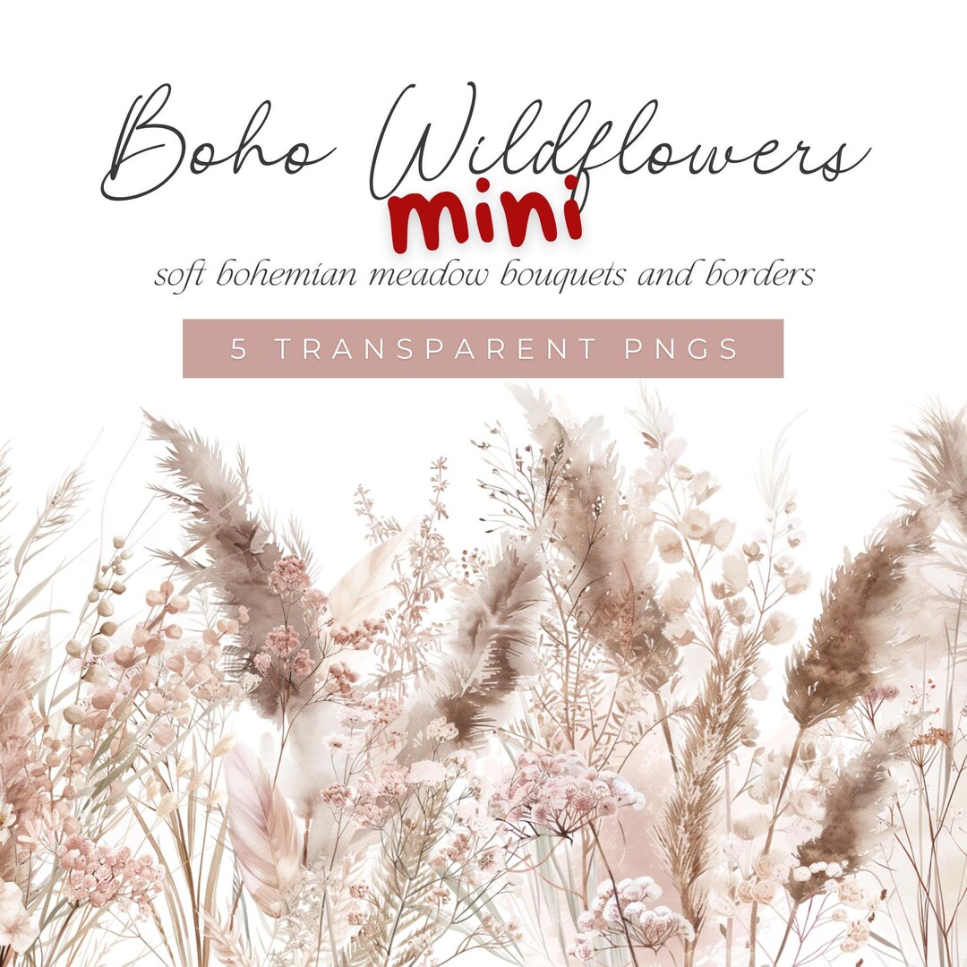 Bohemian Meadow Clip Art, Boho Watercolor Wildflower Bouquets and ...