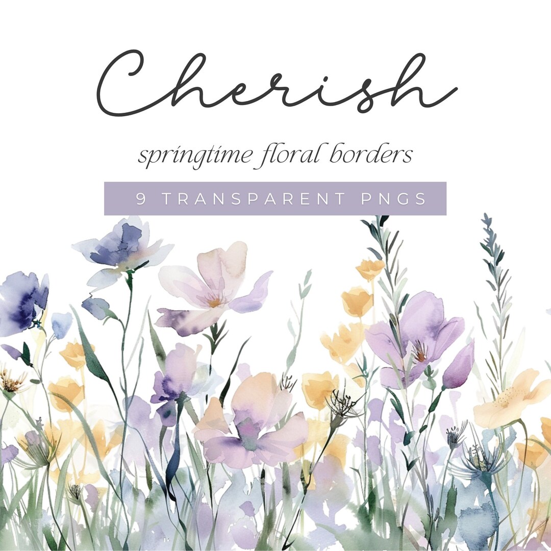 Watercolor Floral Clipart, Spring Wildflowers Clipart, Purple Floral ...
