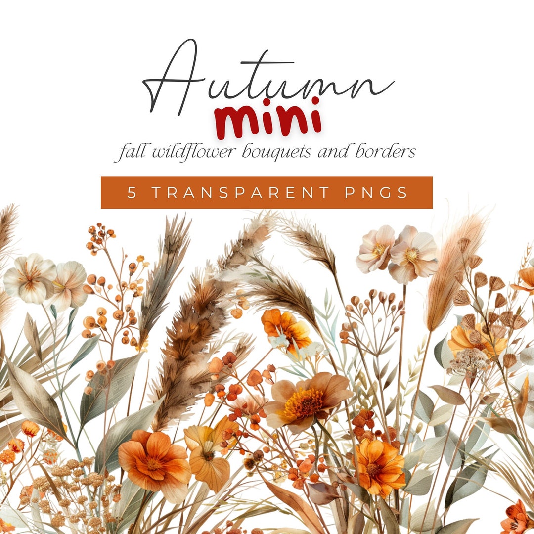 Autumn Watercolor Wildflower, Fall Wildflower Bouquets & Borders, Fall ...