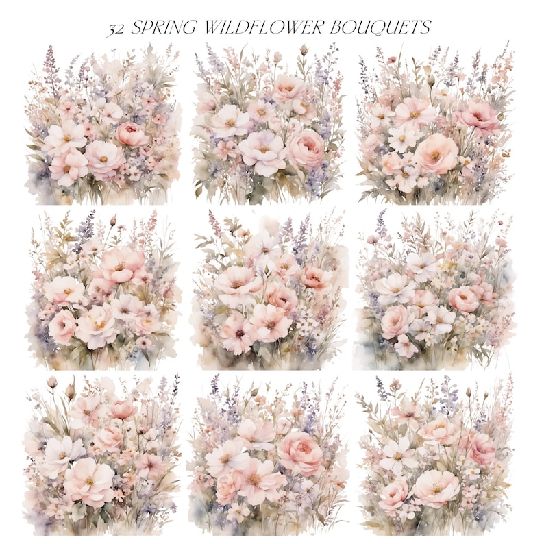 Watercolor Flower Border Clipart, Light Pink, Blue, and Cream Floral ...