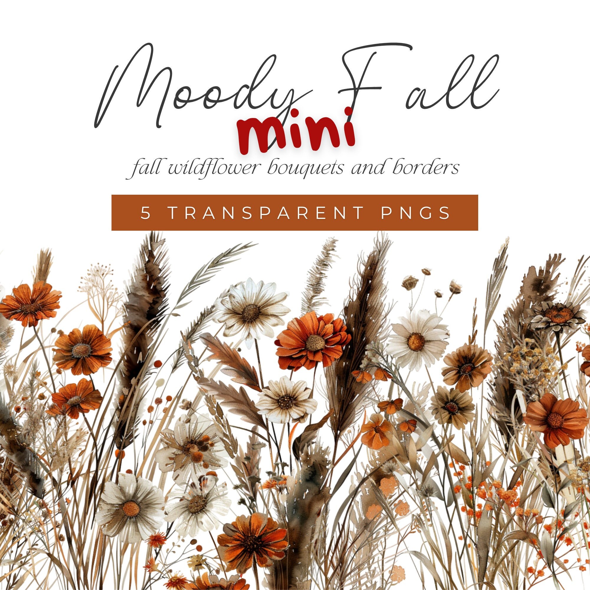 Brown Fall Watercolor Floral Clipart Orange Flower Bouquets and Borders ...