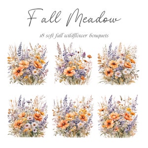 Autumn Watercolor Clipart, Fall Floral Bouquets and Borders, Orange and ...