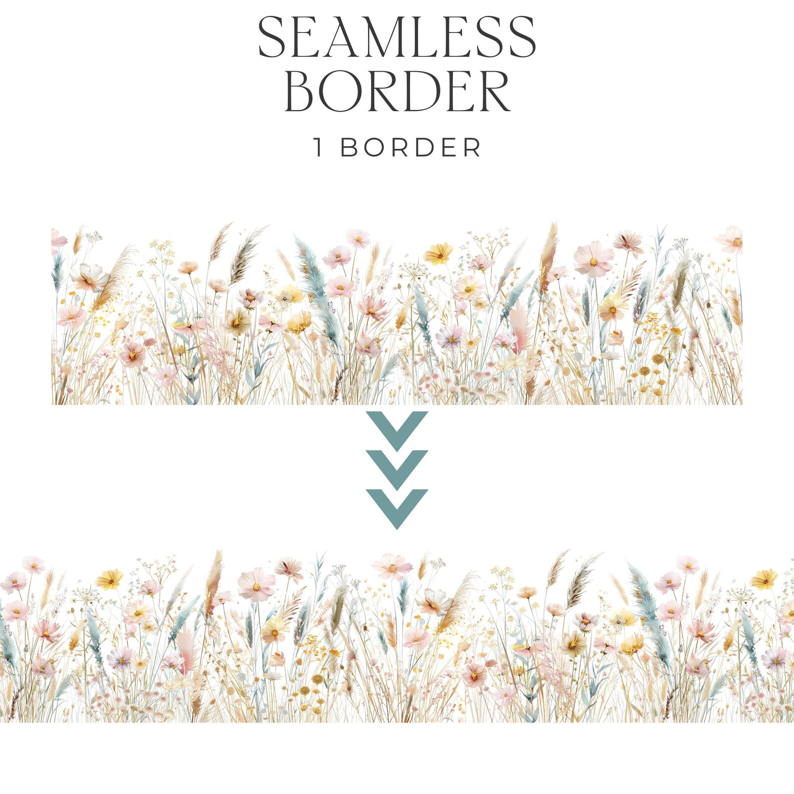 Pastel Meadow Borders, Pastel Meadow Wildflower Watercolor Clipart ...