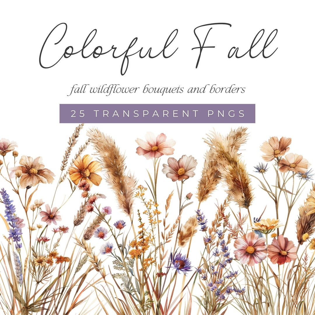 Colorful Fall Wildflower Clipart Watercolor Floral Bouquets and ...
