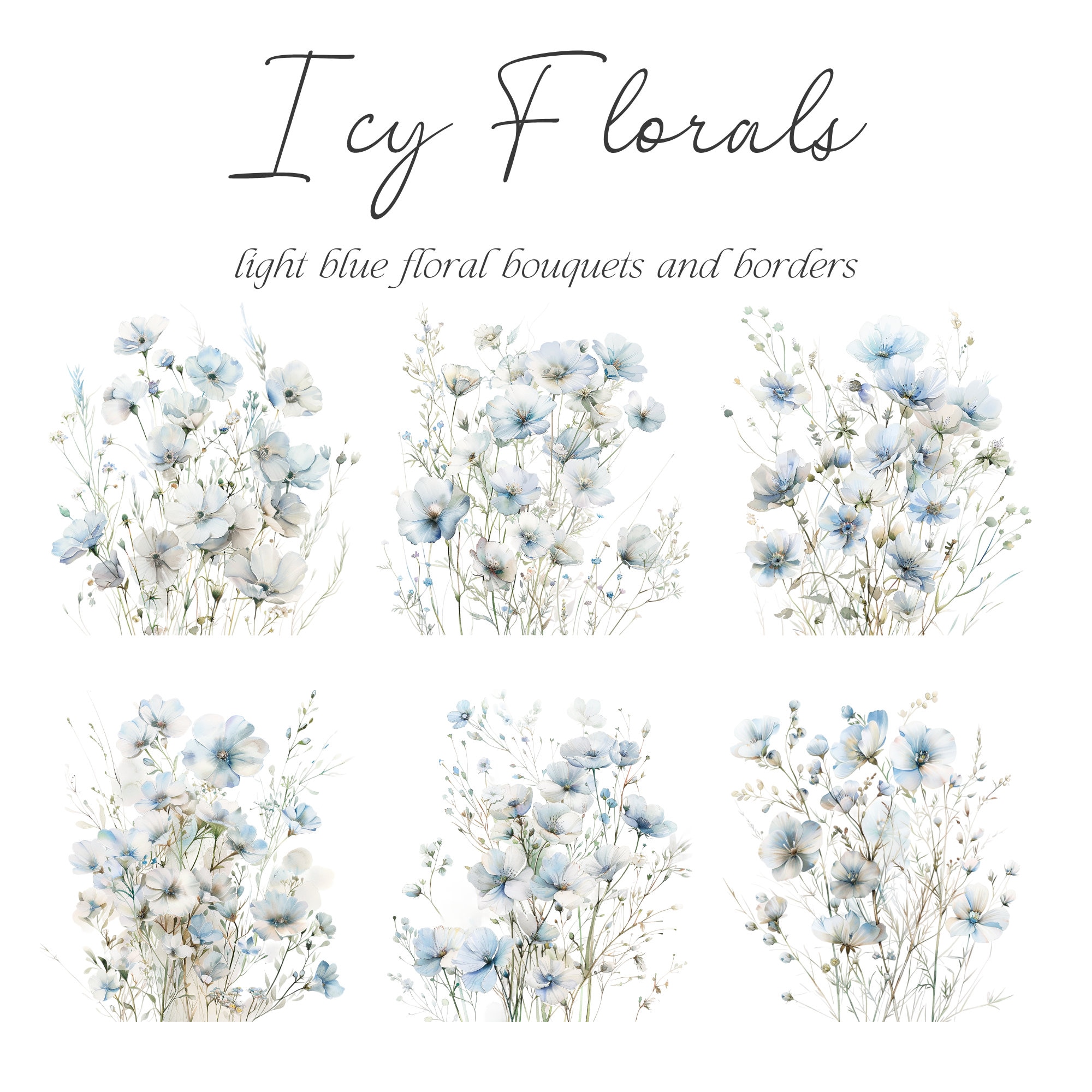 Watercolor Floral Clipart, Soft Blue Floral Clipart, Light Blue Floral ...