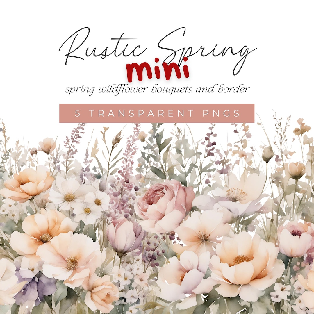 Rustic Spring Flower Clipart, Spring Wildflower Bouquets and Border ...