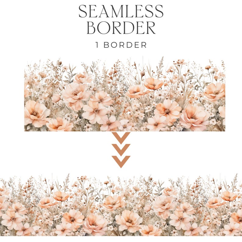 Peach Wildflower Clipart: Rustic Floral Bouquets & Border (digital ...