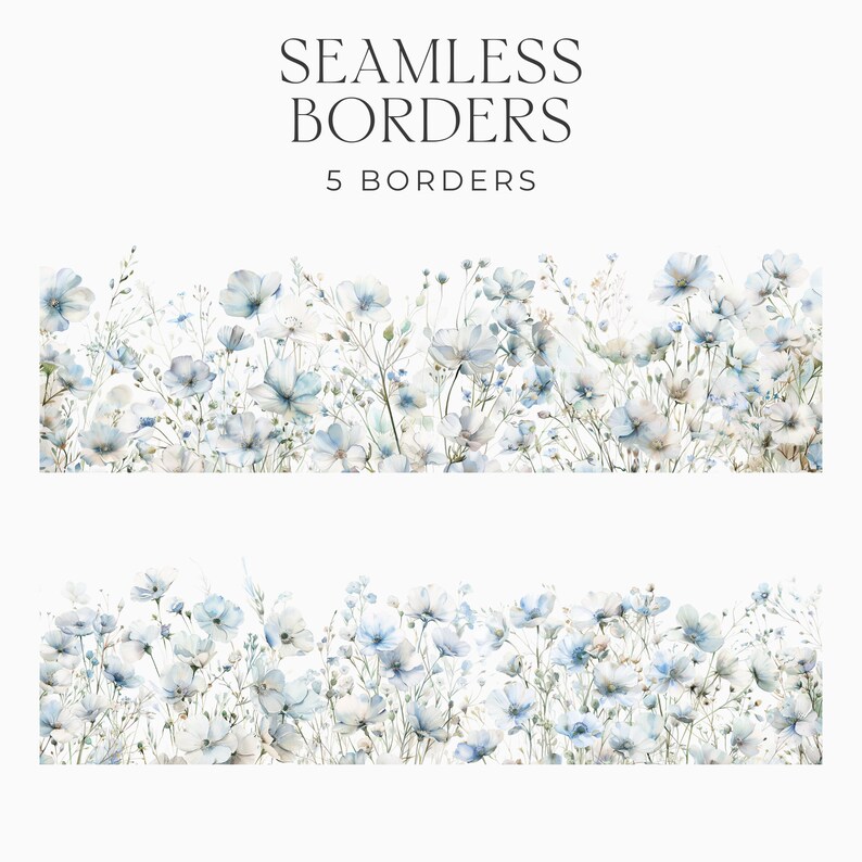 Watercolor Floral Clipart, Soft Blue Floral Clipart, Light Blue Floral ...