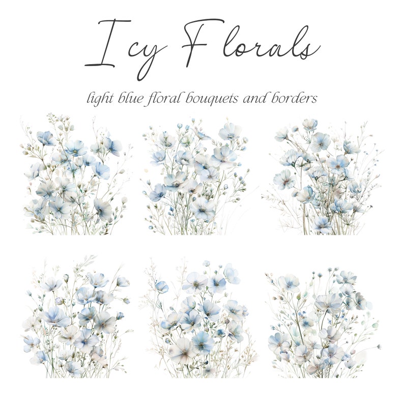 Watercolor Floral Clipart, Soft Blue Floral Clipart, Light Blue Floral ...