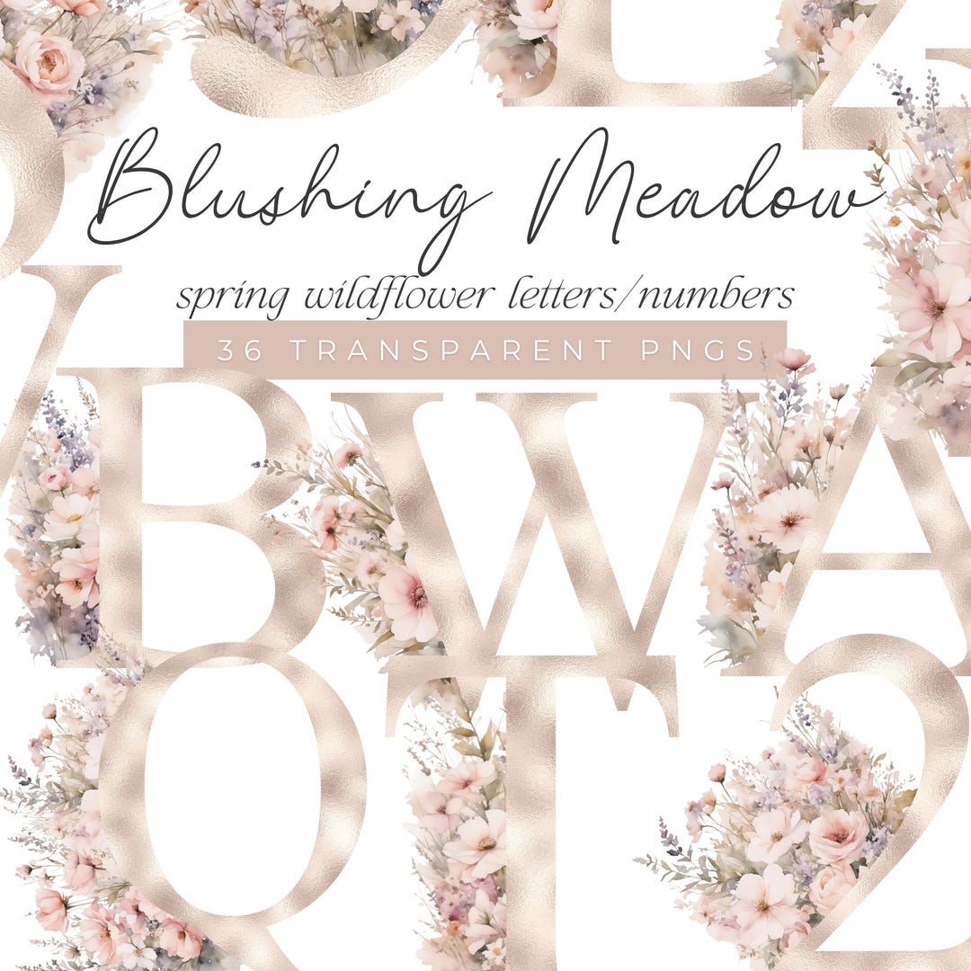 Wildflower Letters and Numbers Clipart, Floral Alphabet Pngs, Botanical ...