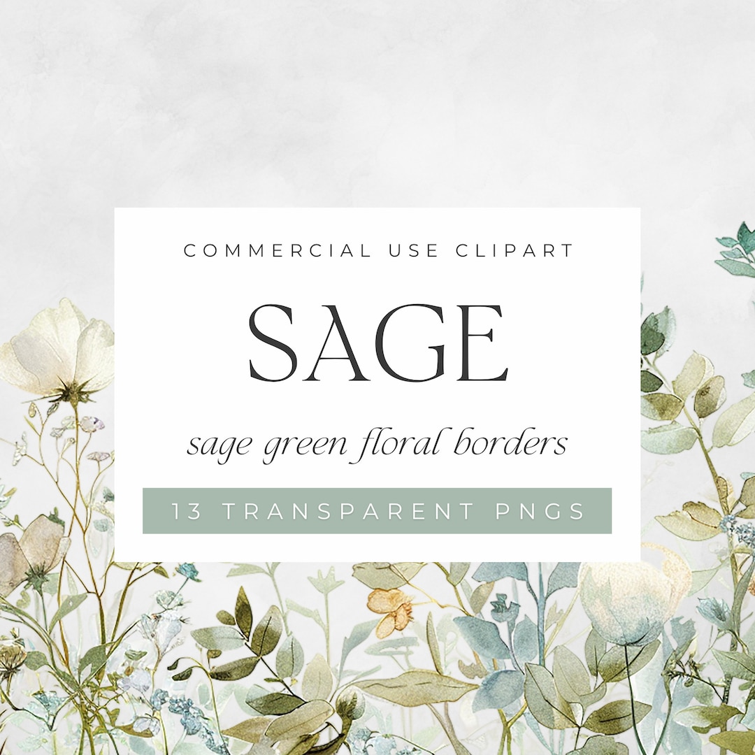 Light Sage Watercolor Floral Border, Green Wildflower Borders ...