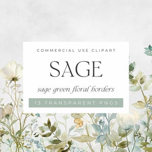 Light Sage Watercolor Floral Border, Green Wildflower Borders ...