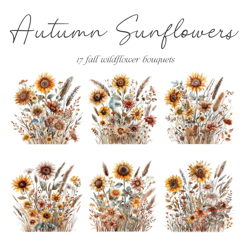 Autumn Sunflower Watercolor Clipart, Sunflower Clipart, Sunflower ...
