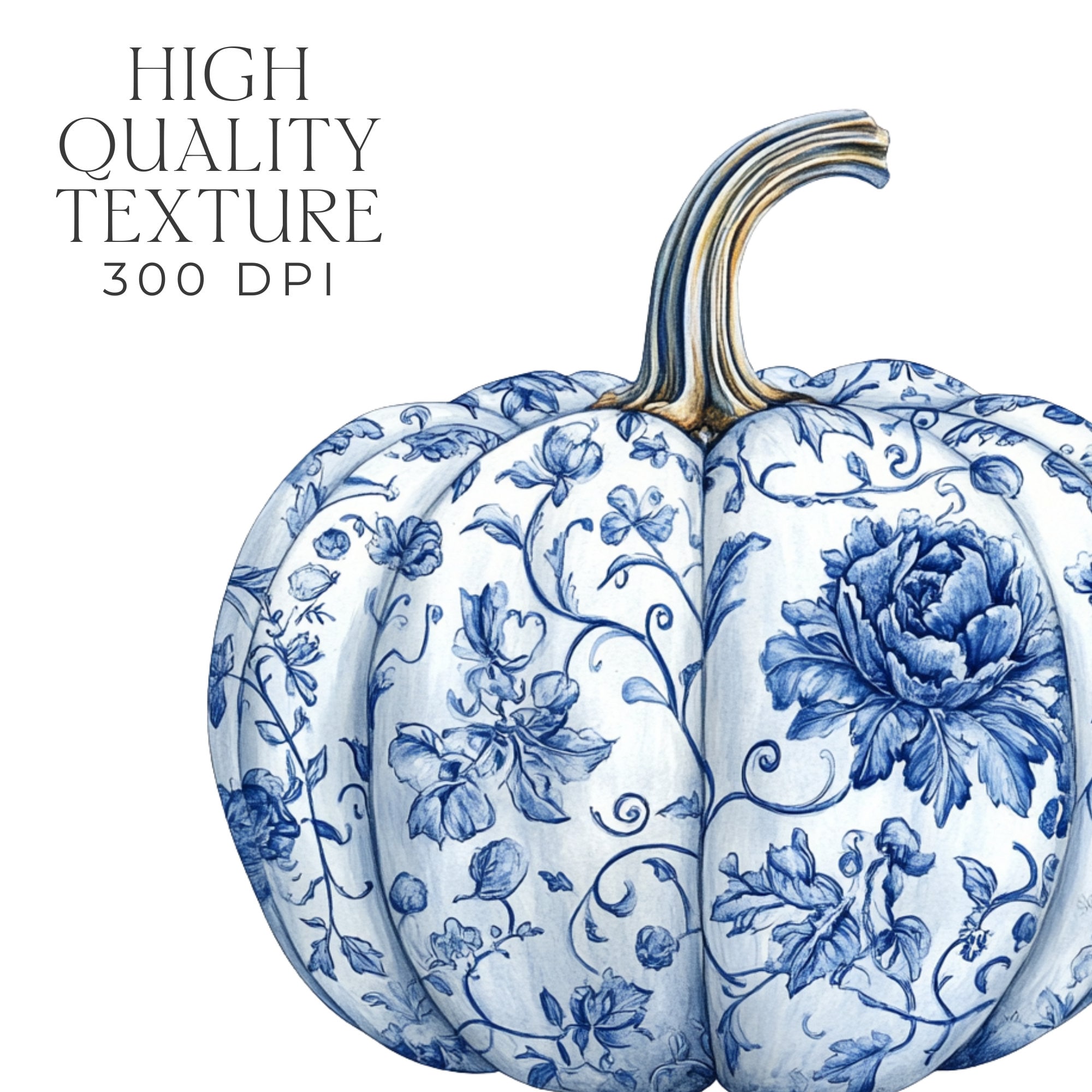 Toile Pumpkins Clipart, Blue Toile Pumpkins Clip Art, Chinoiserie ...
